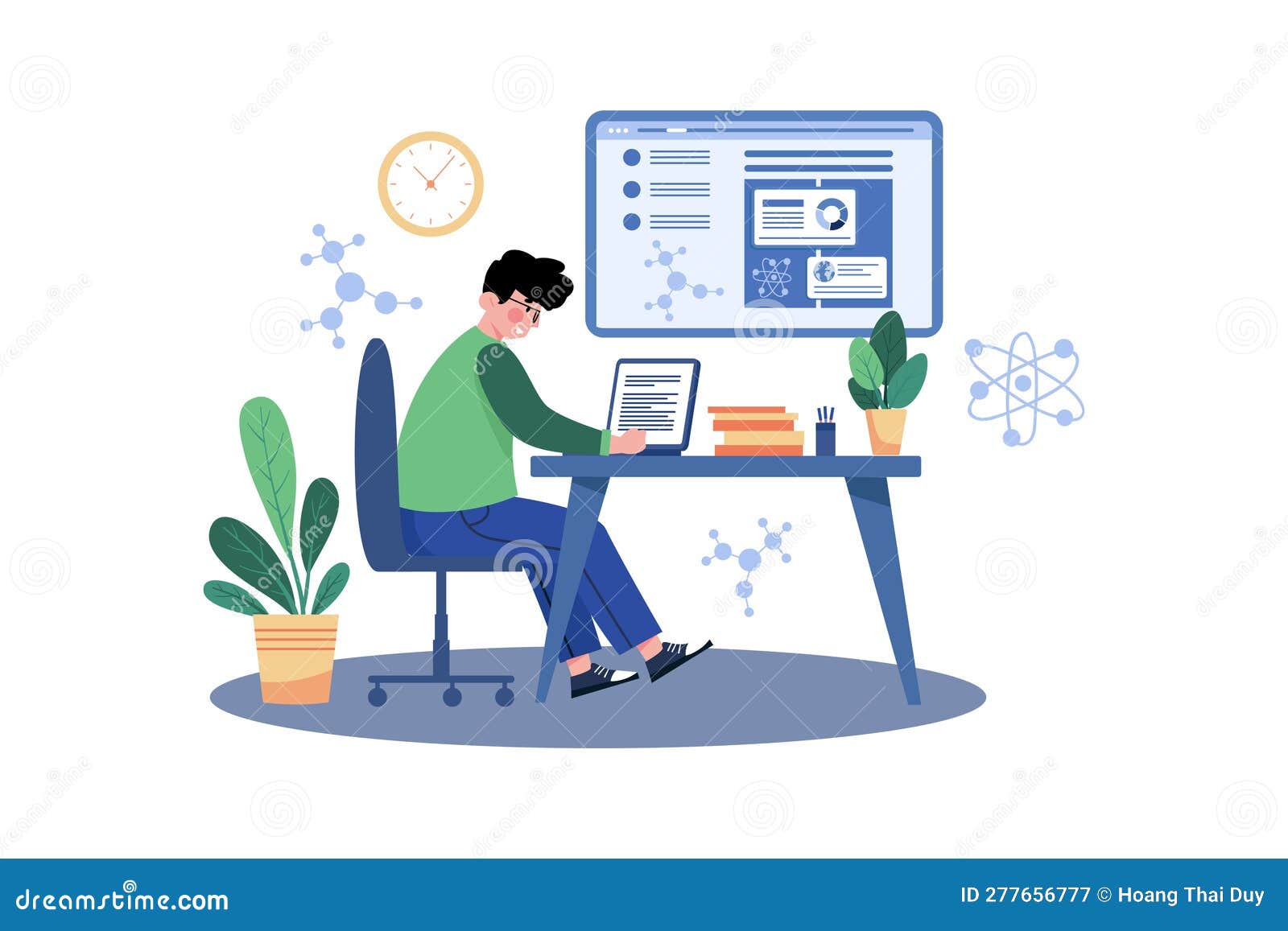 A Student Uses Flashcards To Memorize Vocabulary Words Vector Illustration | CartoonDealer.com ...