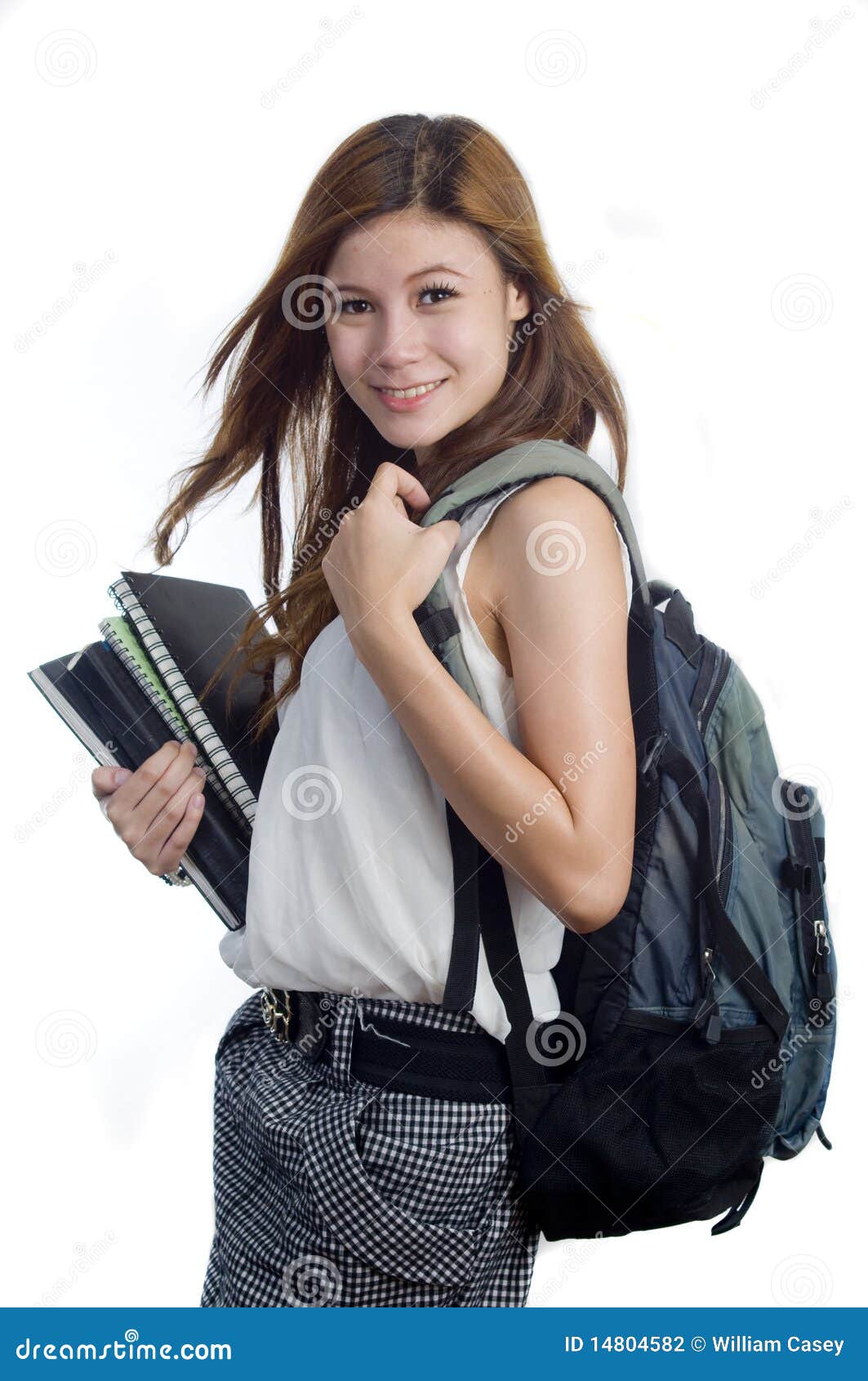 Student with Backpack and Books Stock Photo - Image of beauty, chinese ...