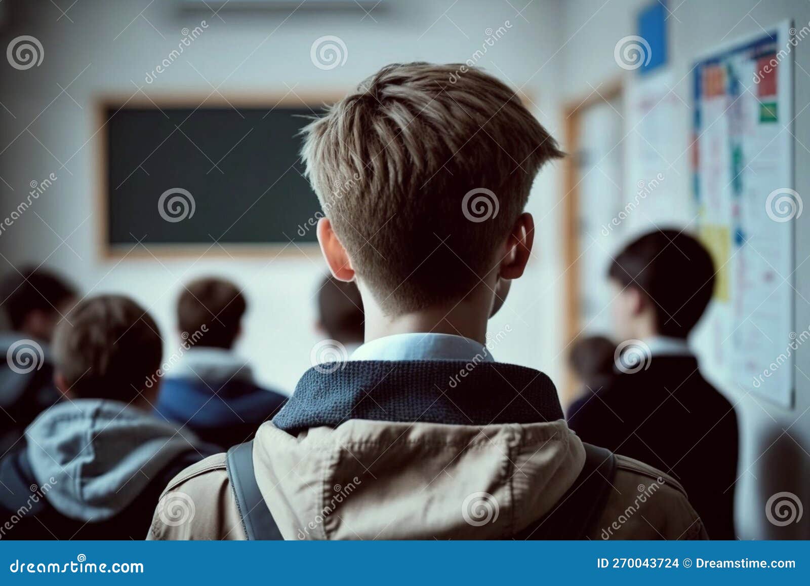 Student with Backpack in the Classroom. AI Generated. Back View Stock ...