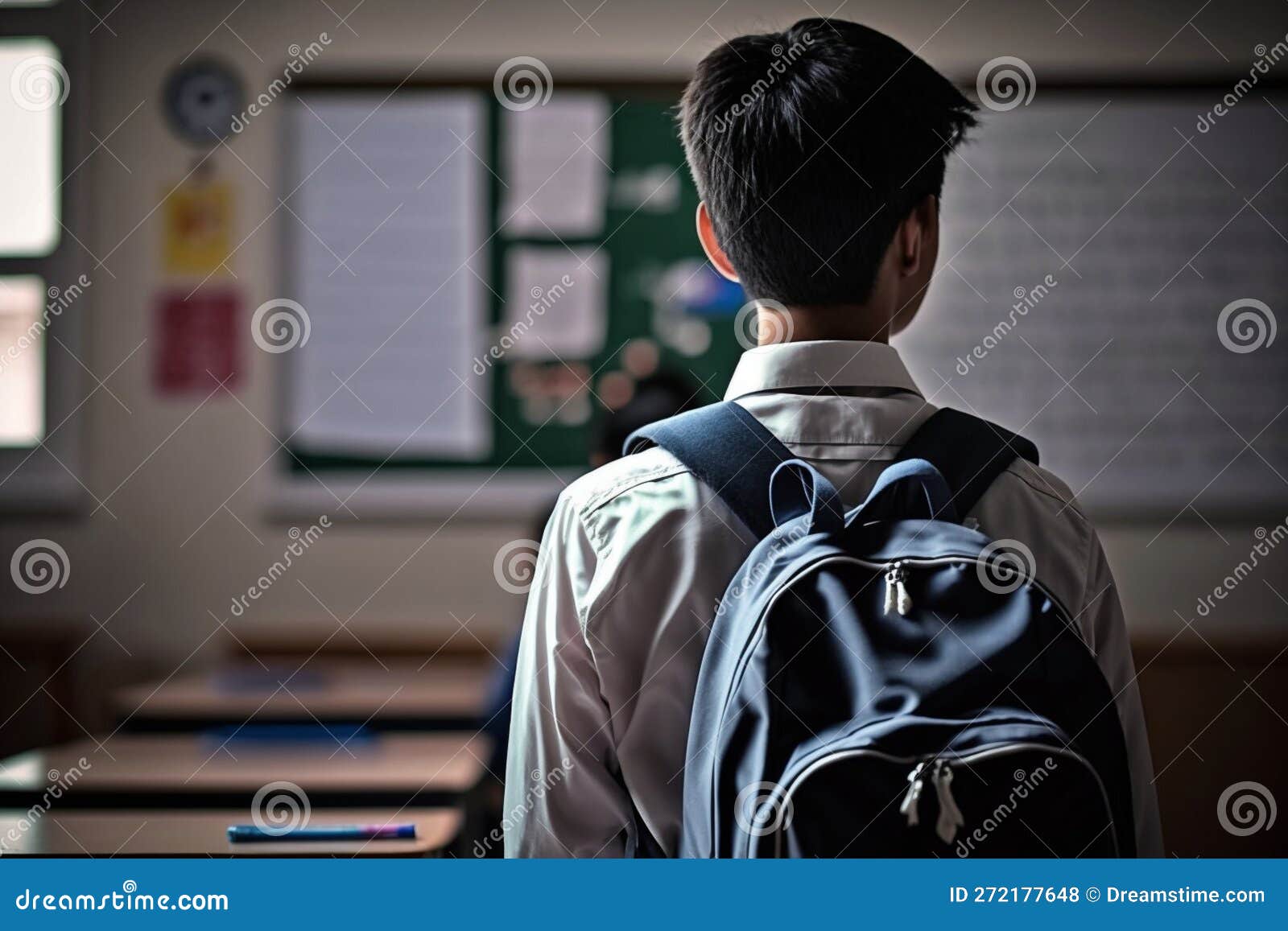 Student with Backpack in the Classroom. AI Generated. Back View Stock ...
