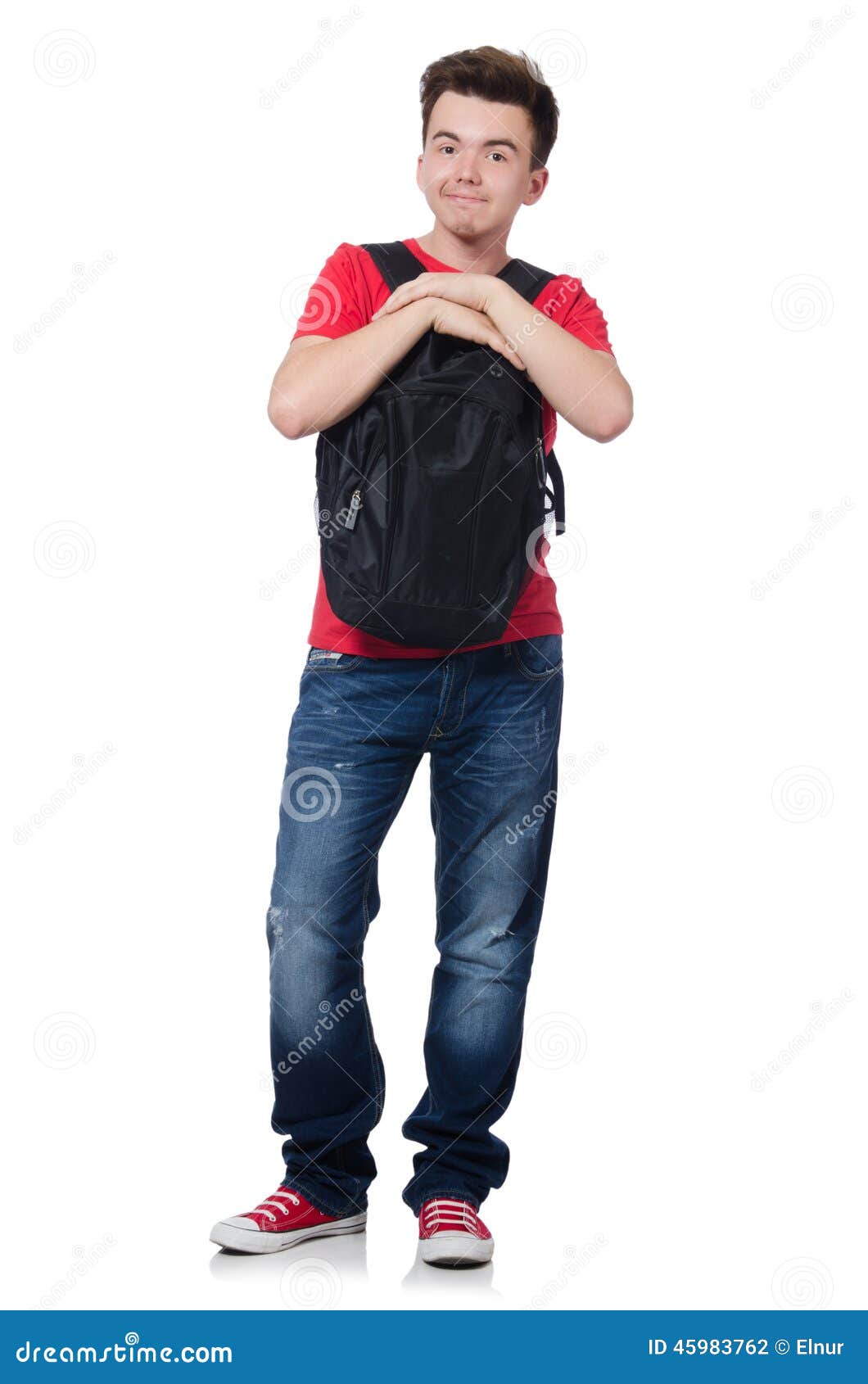 Student with Backpack Isolated Stock Photo - Image of reading, back ...
