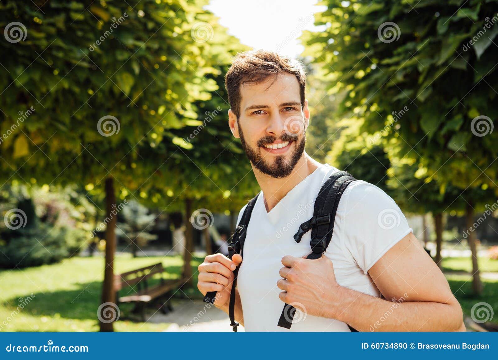 Student with Backpack Outside Stock Photo - Image of trees, school ...