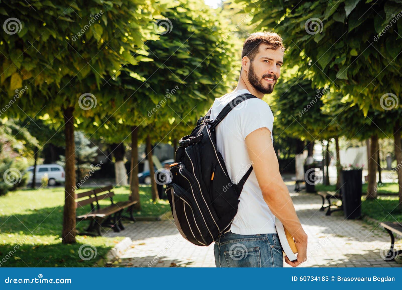 Student with Backpack Outside Stock Image - Image of backpack, phone ...