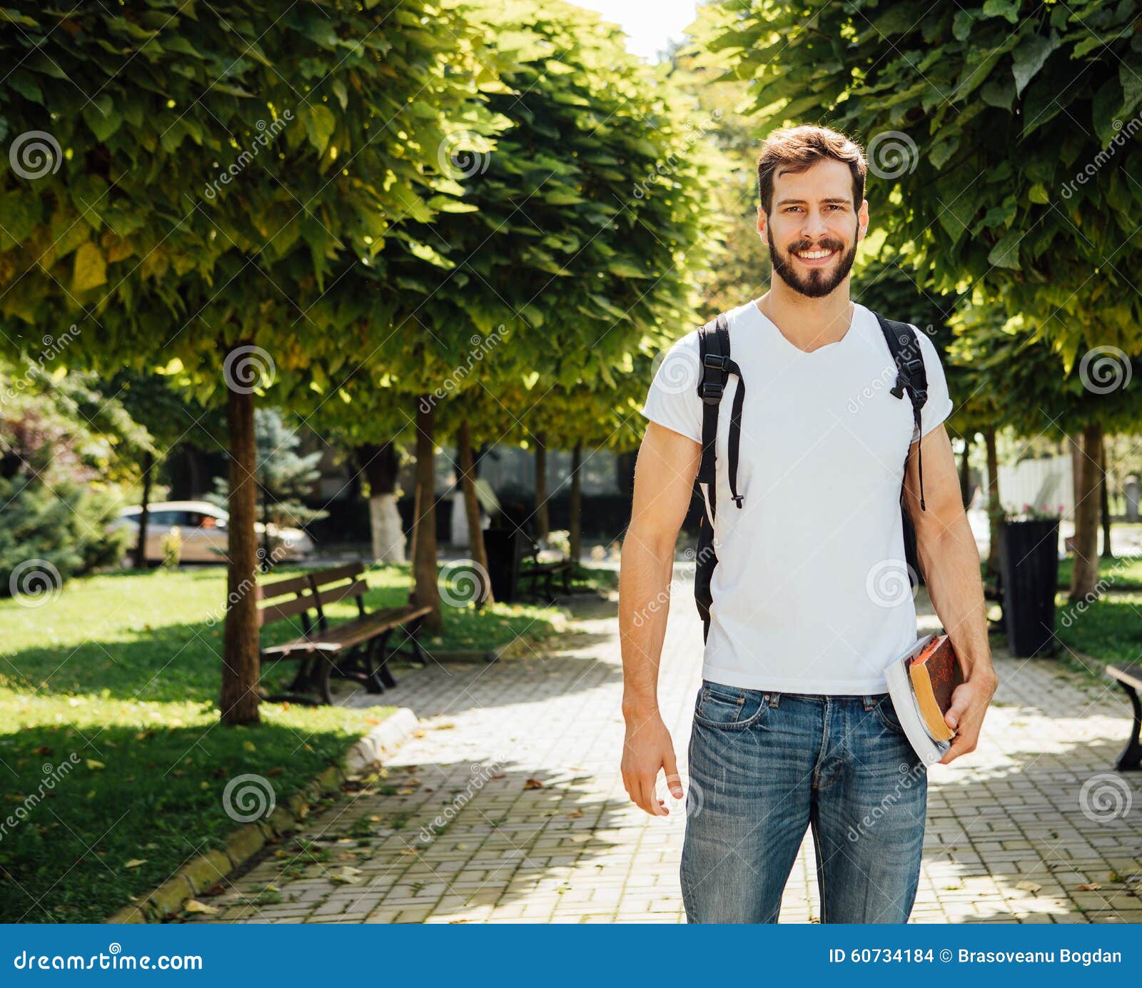 Student with Backpack Outside Stock Photo - Image of students, backpack ...