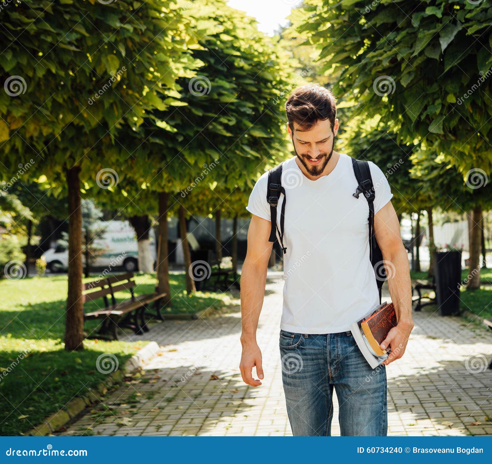 Student with Backpack Outside Stock Photo - Image of park, teenager ...