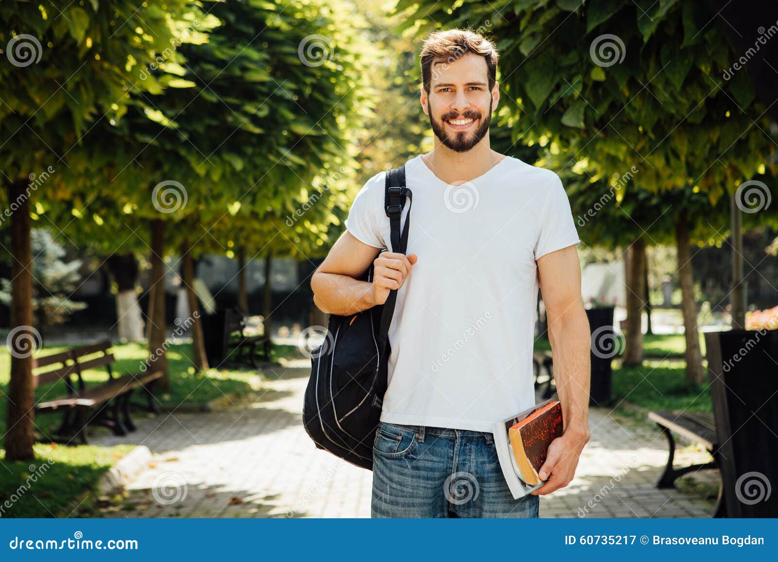 Student with Backpack Outside Stock Image - Image of student, education ...