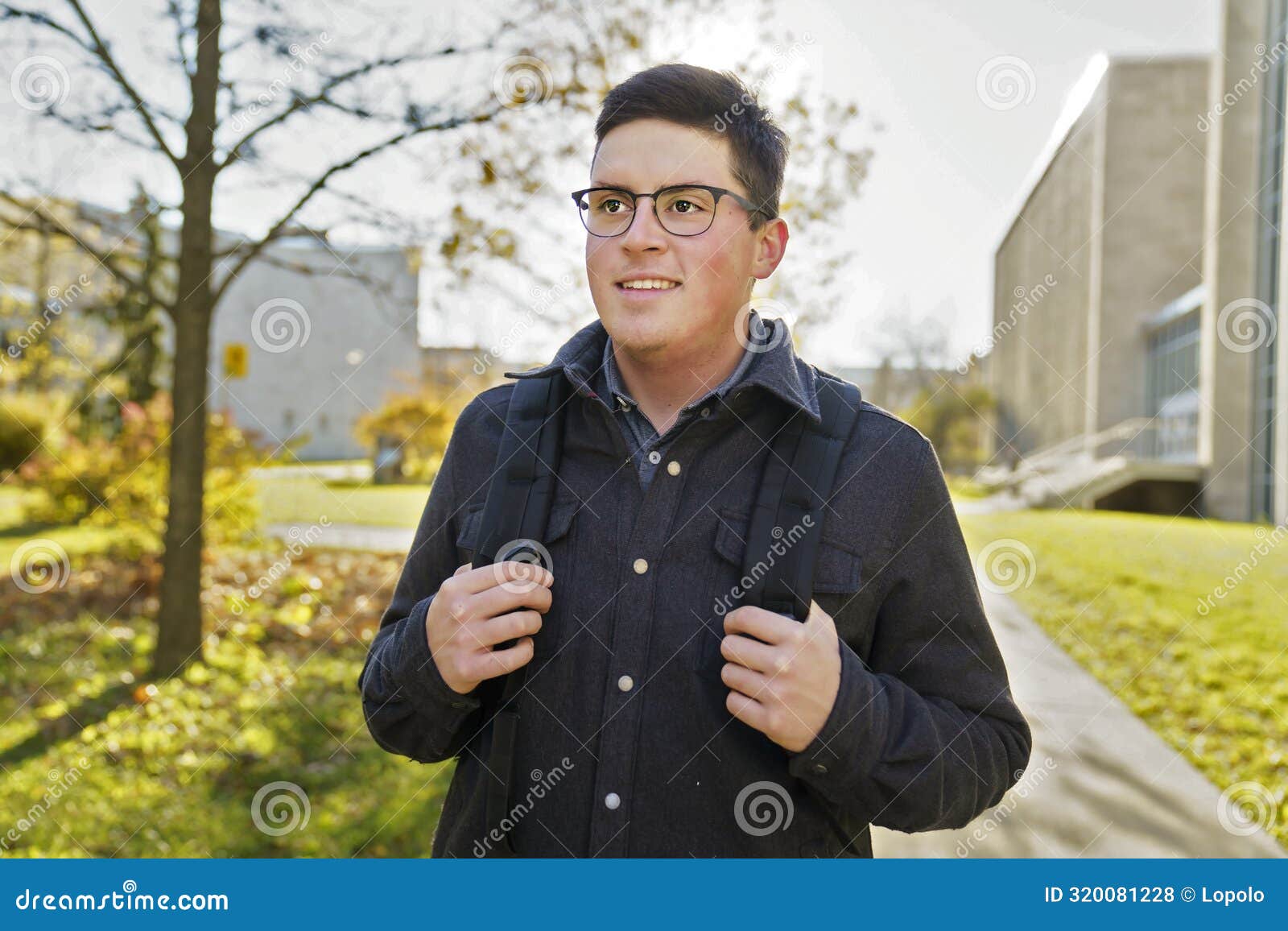 Nice Student with Backpack Outside University School Stock Photo ...