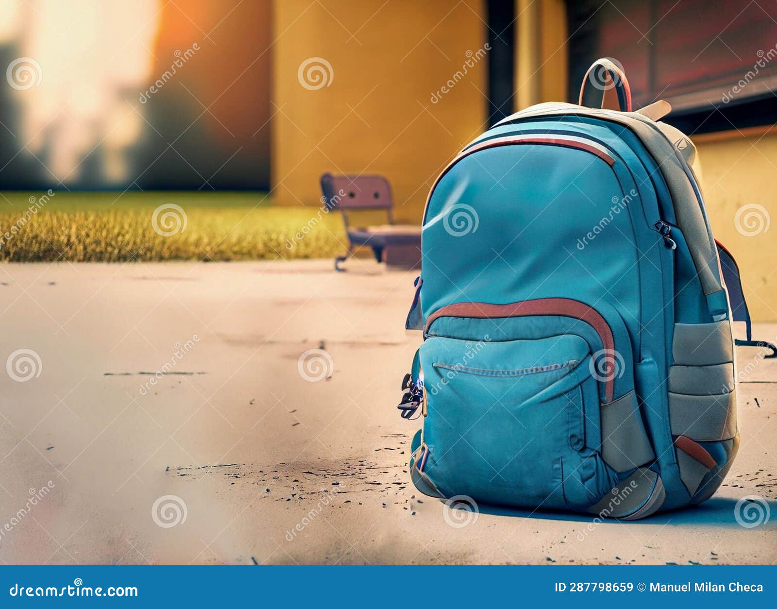 Student Backpack in a School Classroom with Blackboard in the ...