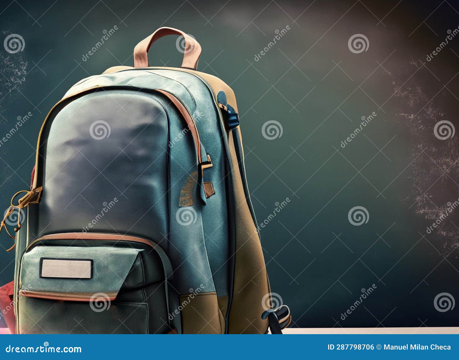 Student Backpack in a School Classroom with Blackboard in the ...