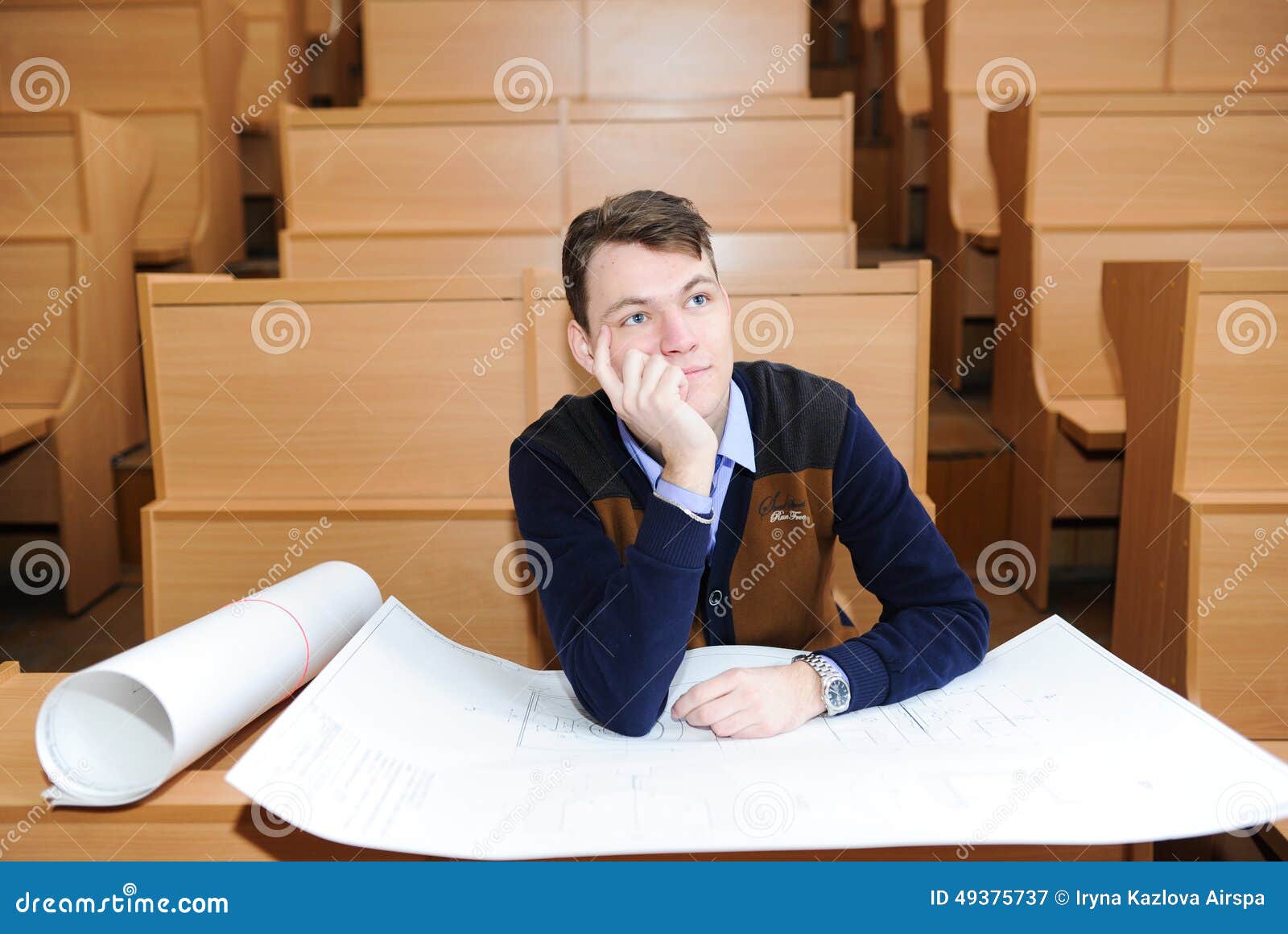 The Student in a Big Class Prepares for Examination Stock Image - Image ...