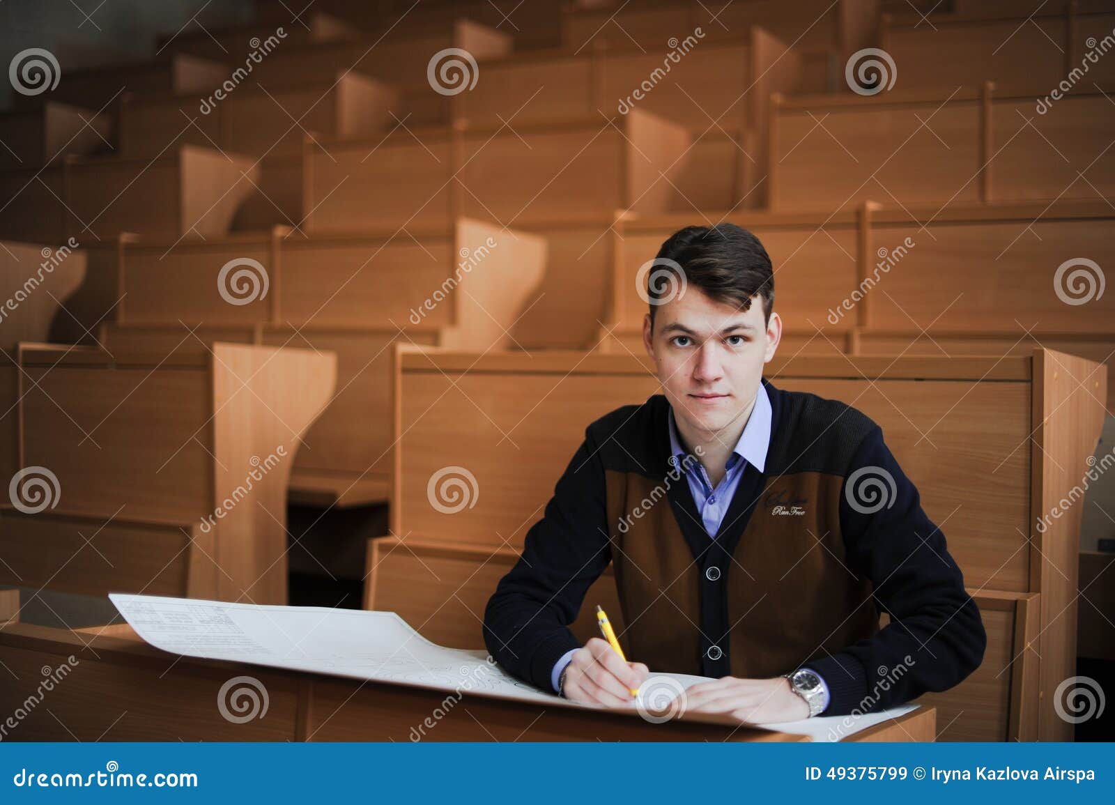 The Student in a Big Class Prepares for Examination Stock Image - Image ...
