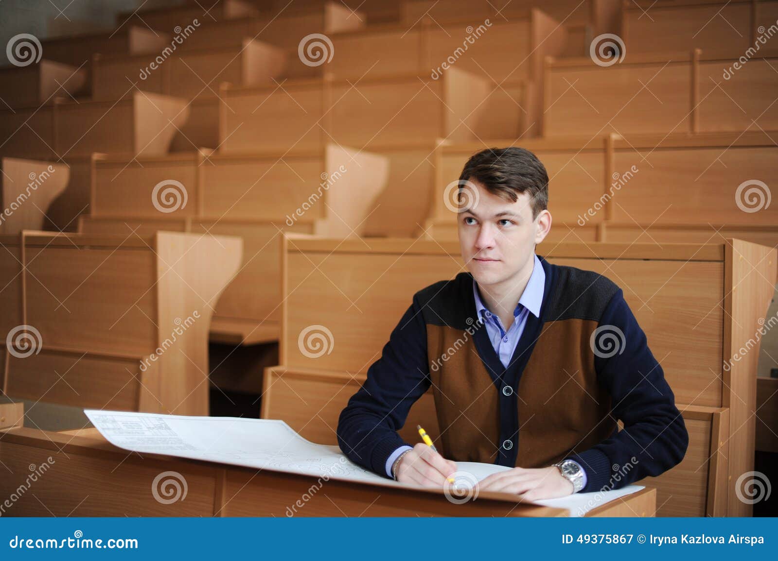 The Student in a Big Class Prepares for Examination Stock Image - Image ...
