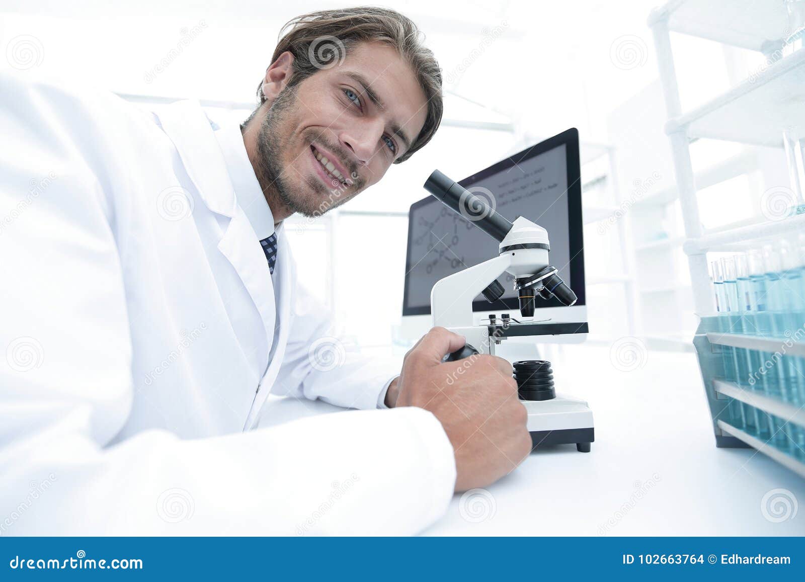 Student in Biology Using Microscope in Training Class Stock Photo ...