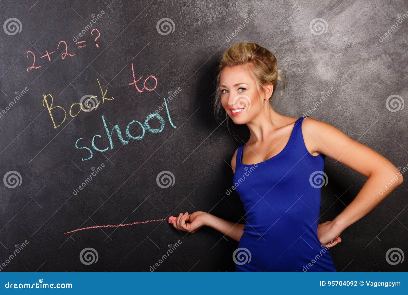 Student at the blackboard stock photo. Image of pointer - 95704092