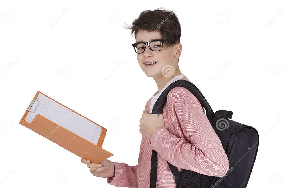 Student with Blank Isolated Folder Stock Photo - Image of school, books ...