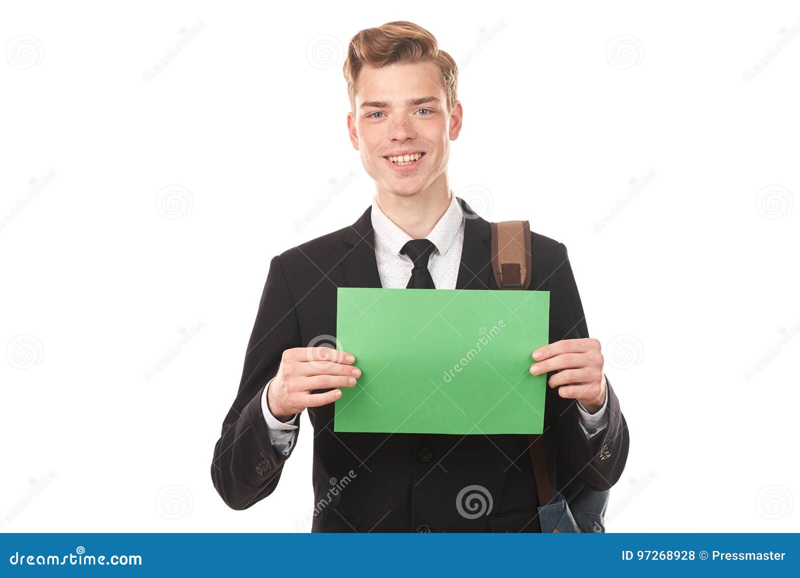 Student with blank paper stock photo. Image of white - 97268928