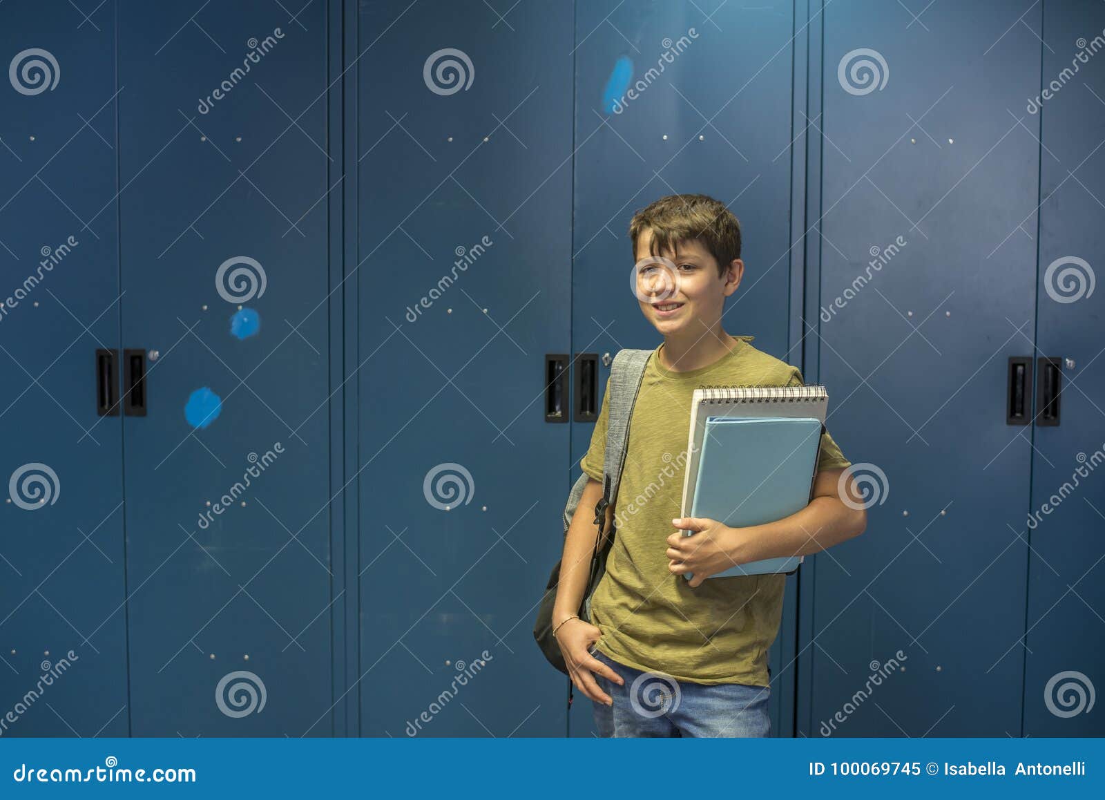 Student and Blue School Lockers Stock Image - Image of concept, color ...