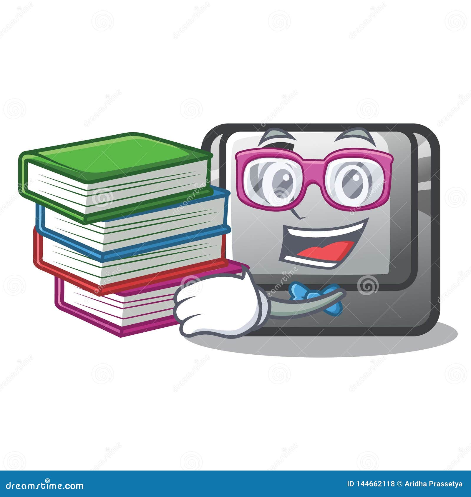 Student with Book Button C Installed on Cartoon Computer Stock Vector ...