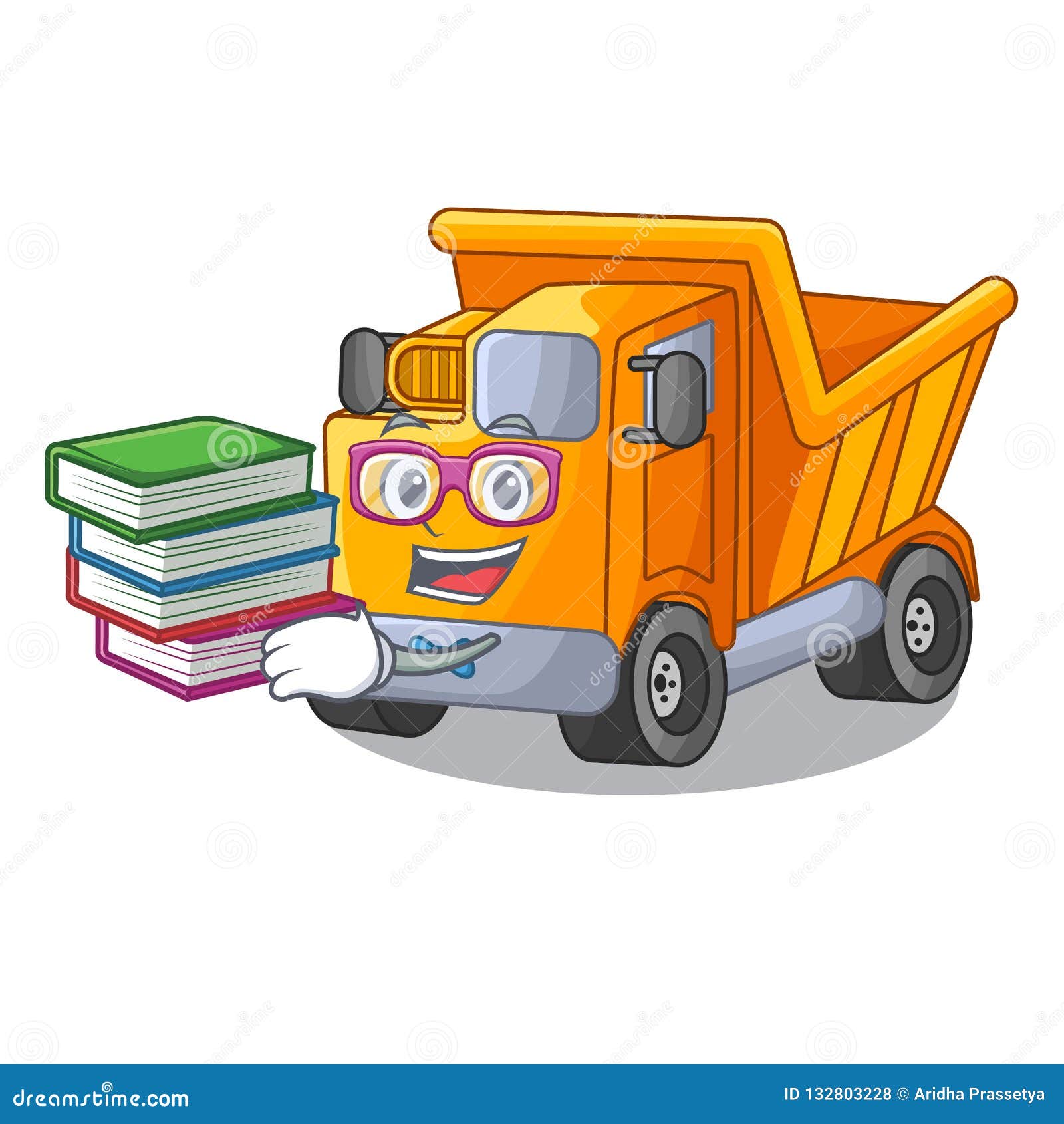 Student with Book Character Truck Dump on Trash Construction Stock ...