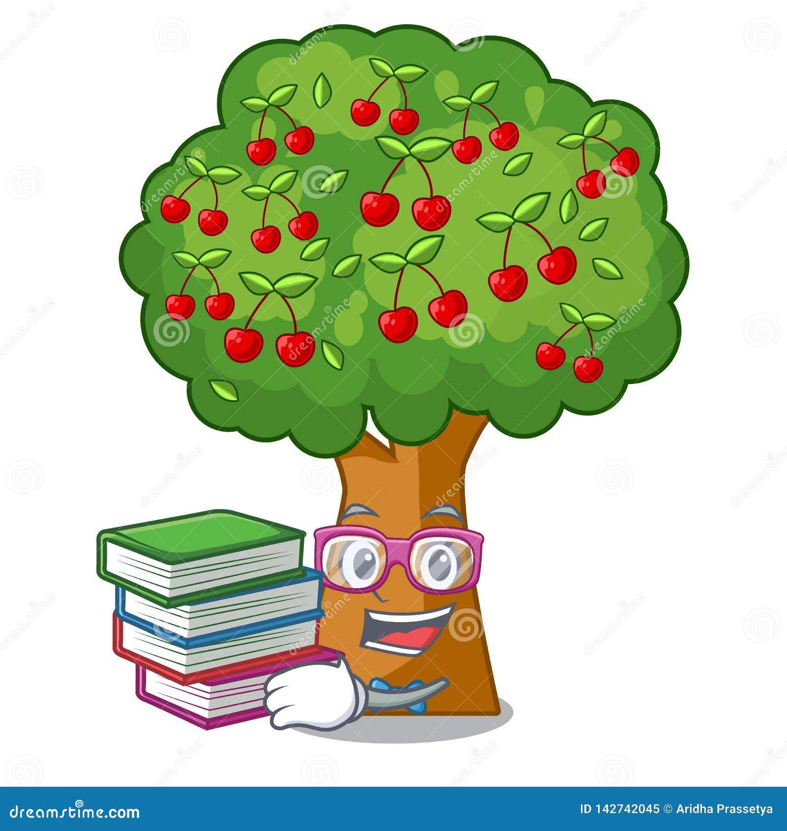 Student with Book Cherry Tree Next To Cartoon House Stock Vector ...