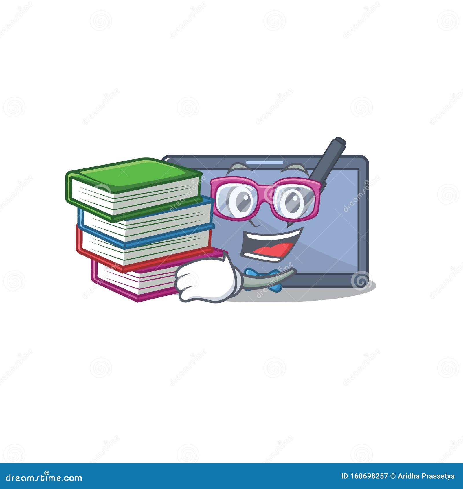 Student with Book Graphic Tablet on the Mascot Table Stock Vector ...