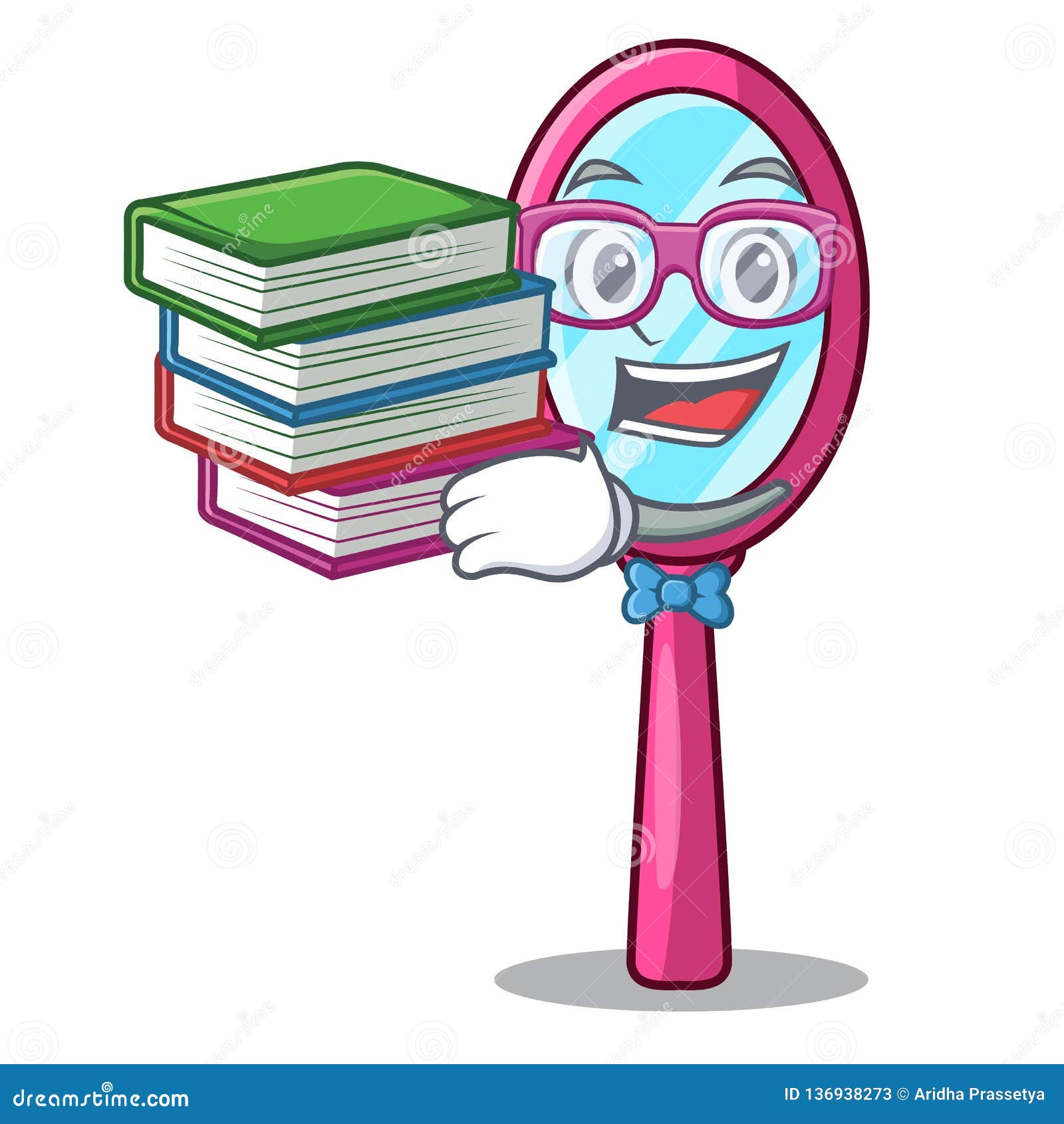 Student with Book Handheld Mirror at the Cartoon Table Stock Vector ...