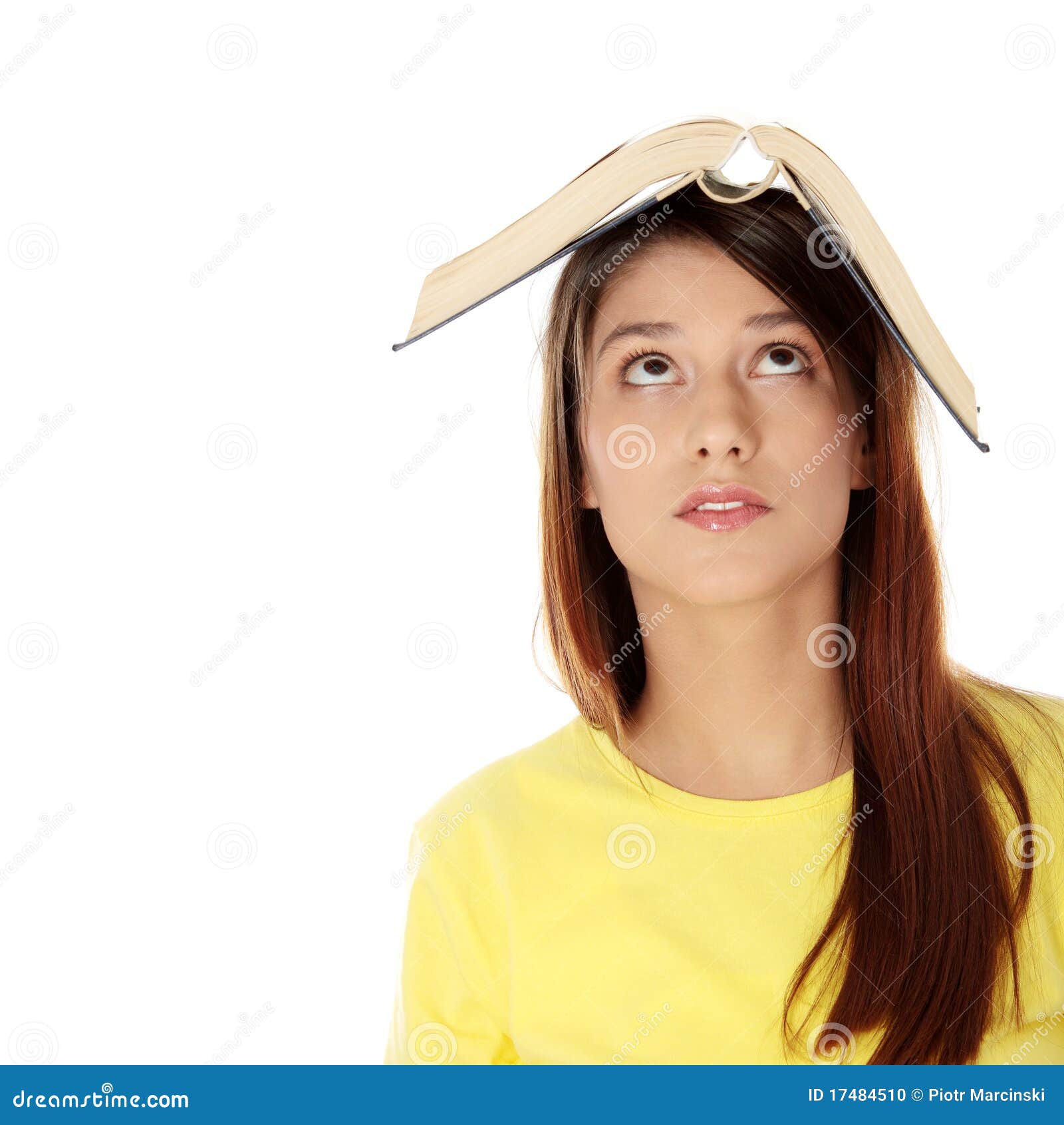 Student with Book on Her Head Stock Photo - Image of learn, happy: 17484510