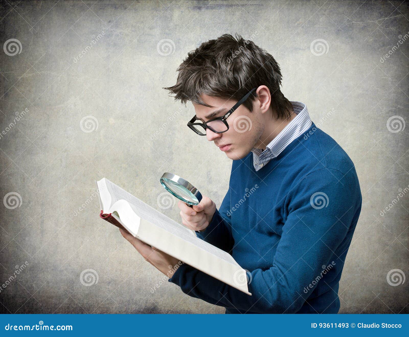 Student with Book and Magnifying Glass Stock Image - Image of caucasian ...