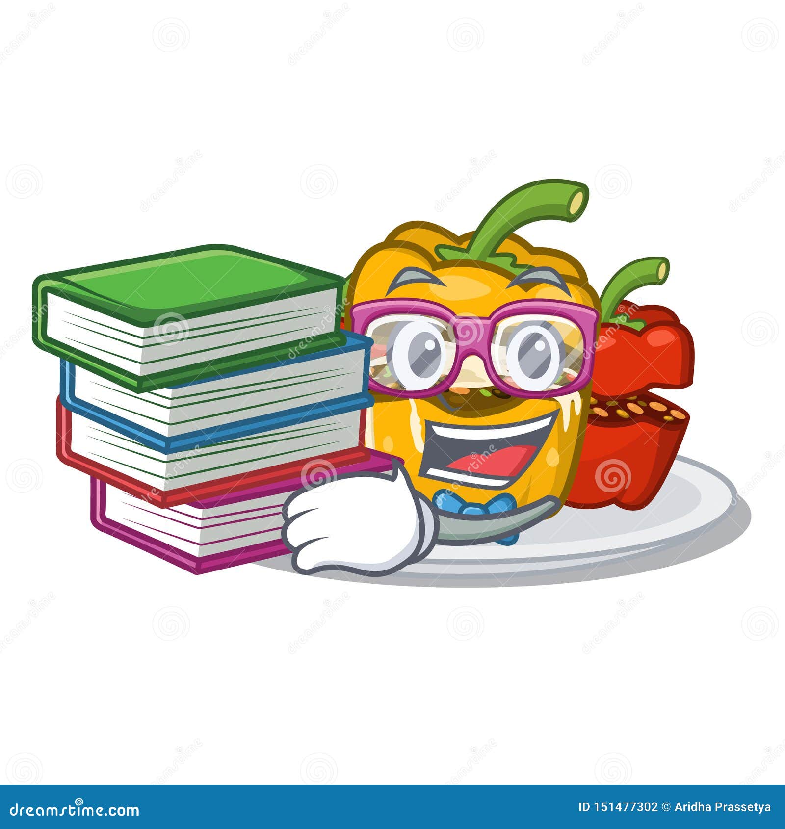 Student with Book Stuffed Pepper in the Character Shape Stock Vector ...