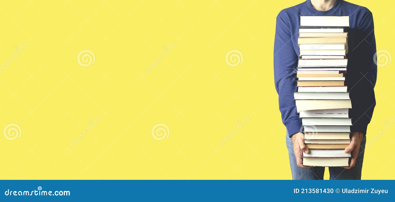 Student with Books on a Blank Colored Banner Background. Education ...