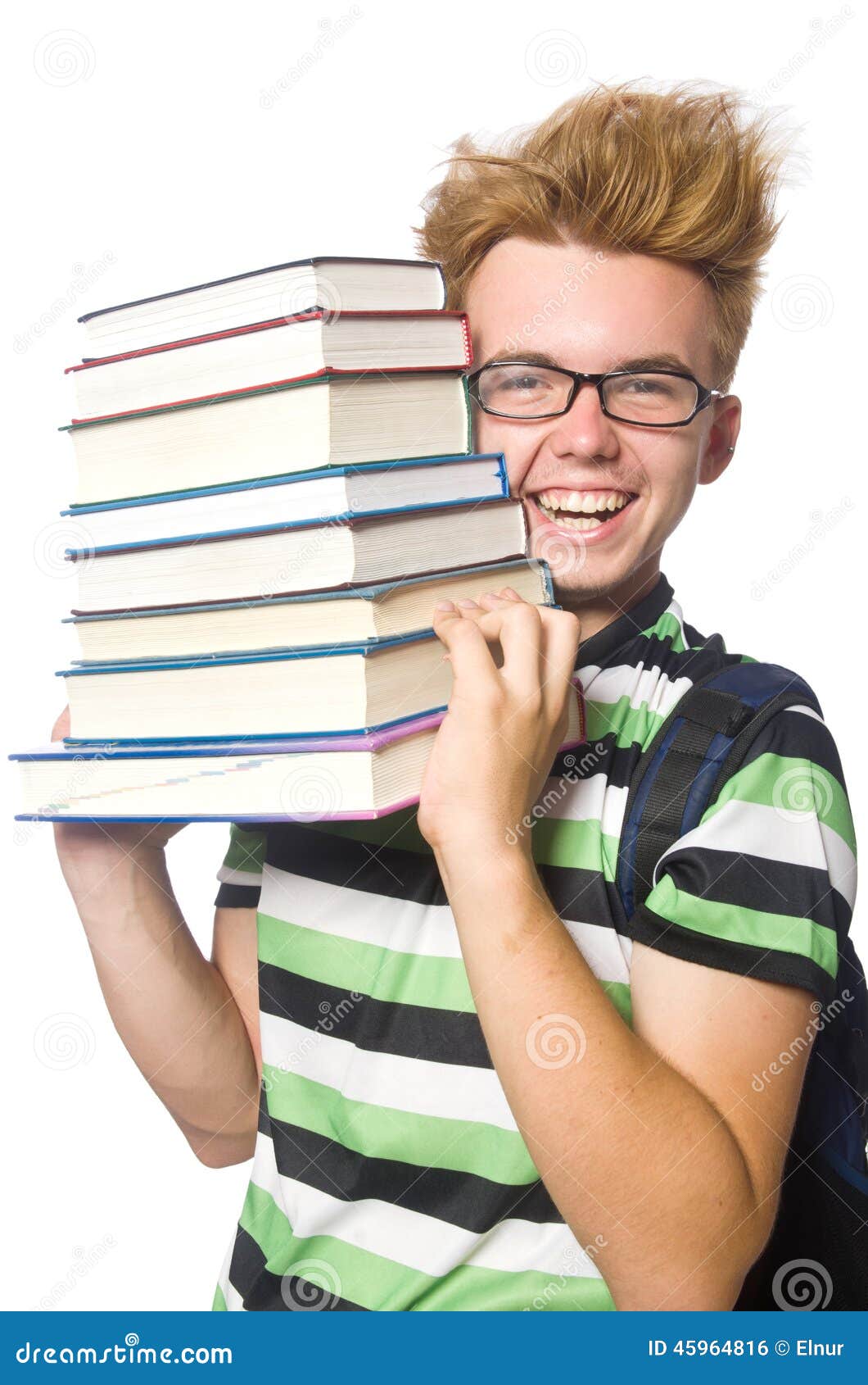Student with Books Isolated Stock Photo - Image of homework, happy ...
