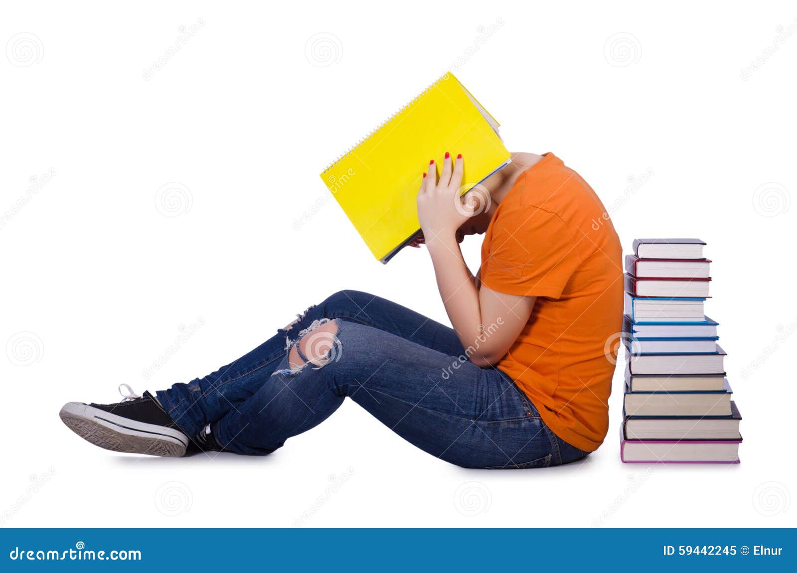 Student with Books Isolated on White Stock Image - Image of book, paper ...