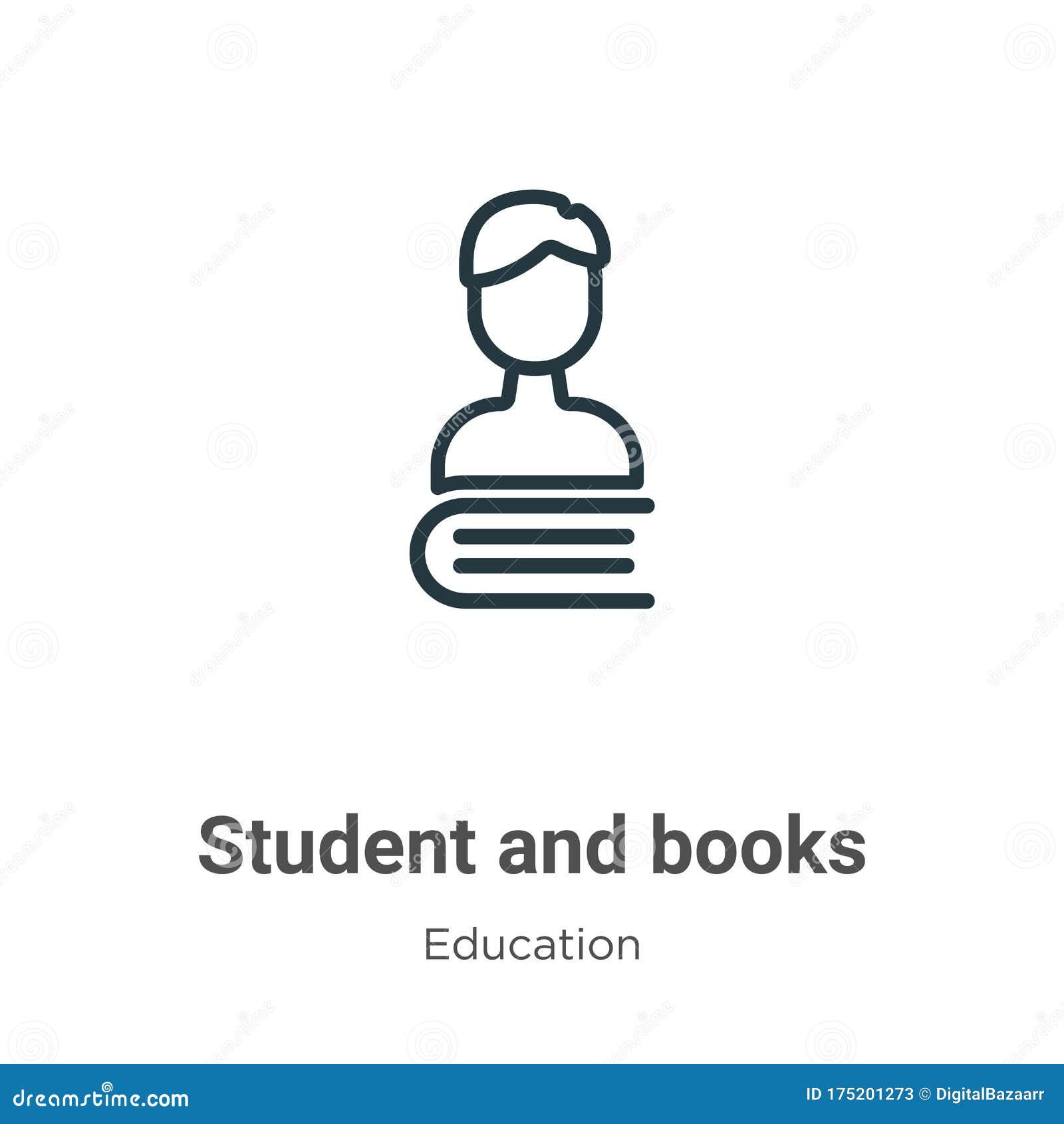 Student and Books Outline Vector Icon. Thin Line Black Student and ...