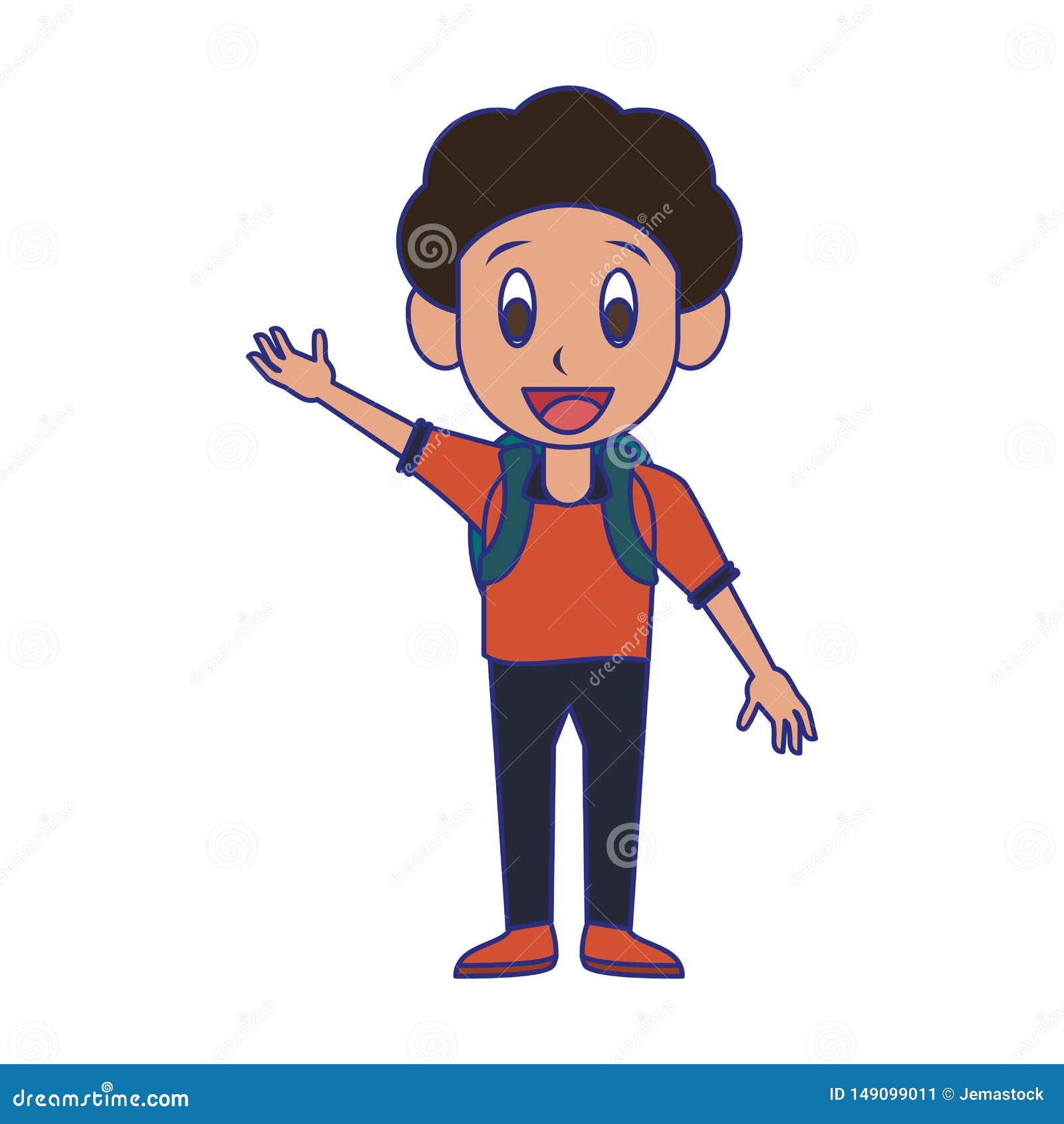 Student Boy with Backpack Cartoon Blue Lines Stock Vector ...