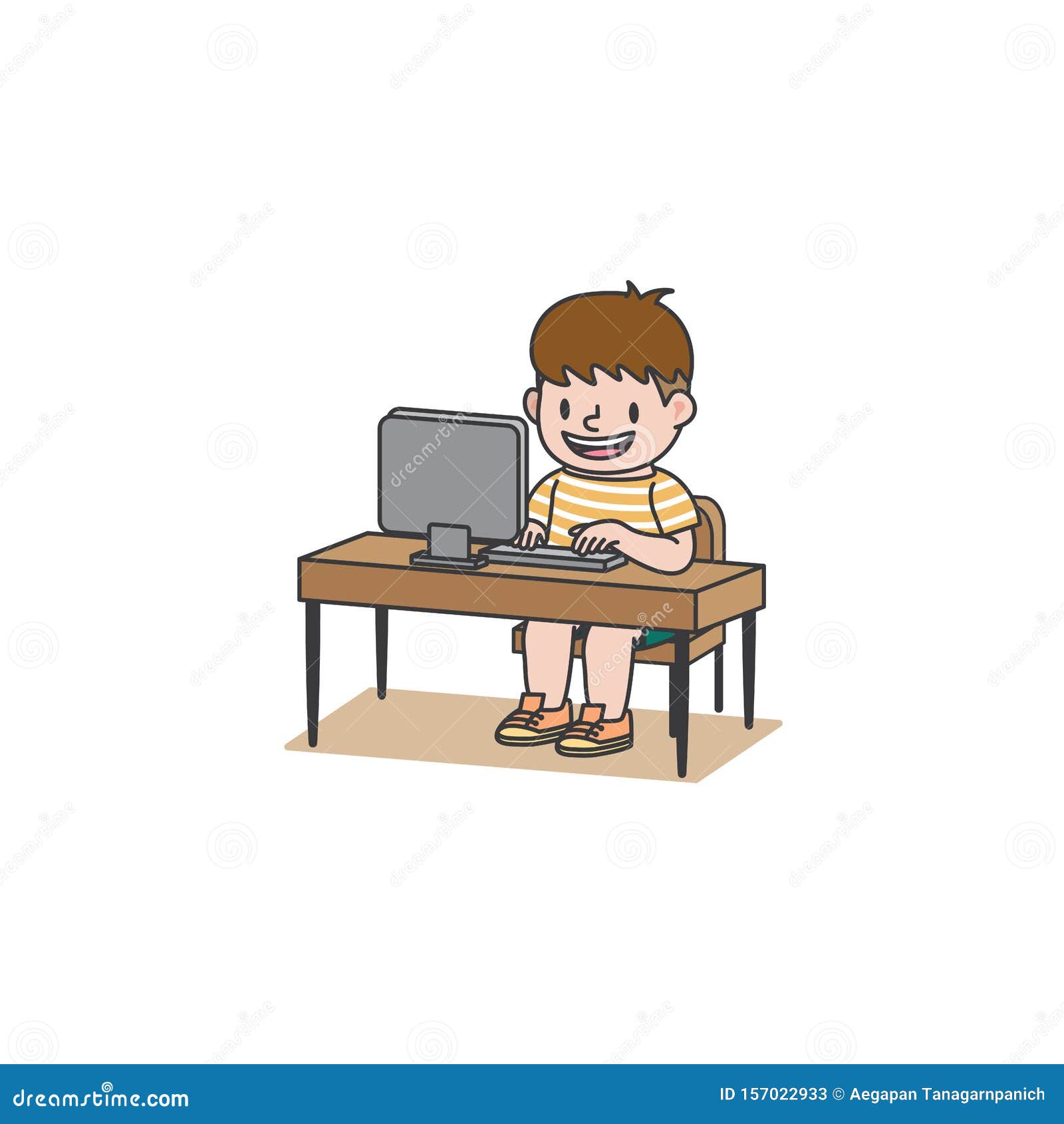 The Student Boy Has Been Studying with Computer or Surfing the Internet ...