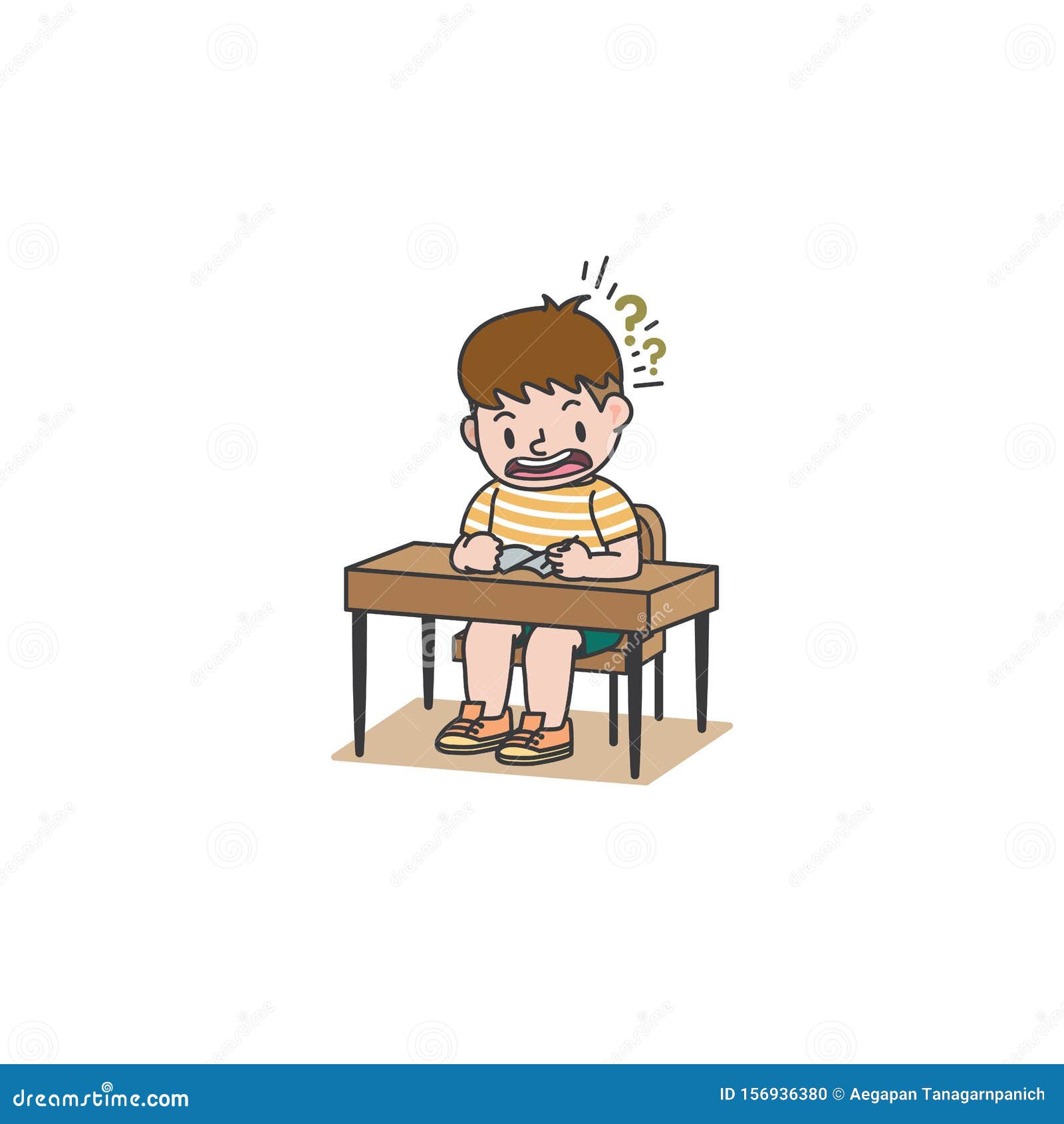 The Student Boy Has Studied and Confuse and the Desk Illustration ...