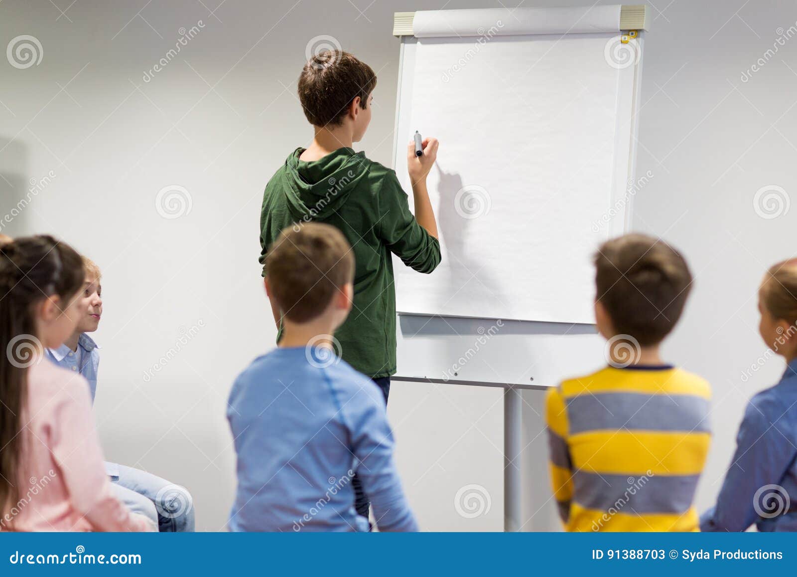 Student Boy with Marker Writing on Flip Board Stock Image - Image of ...