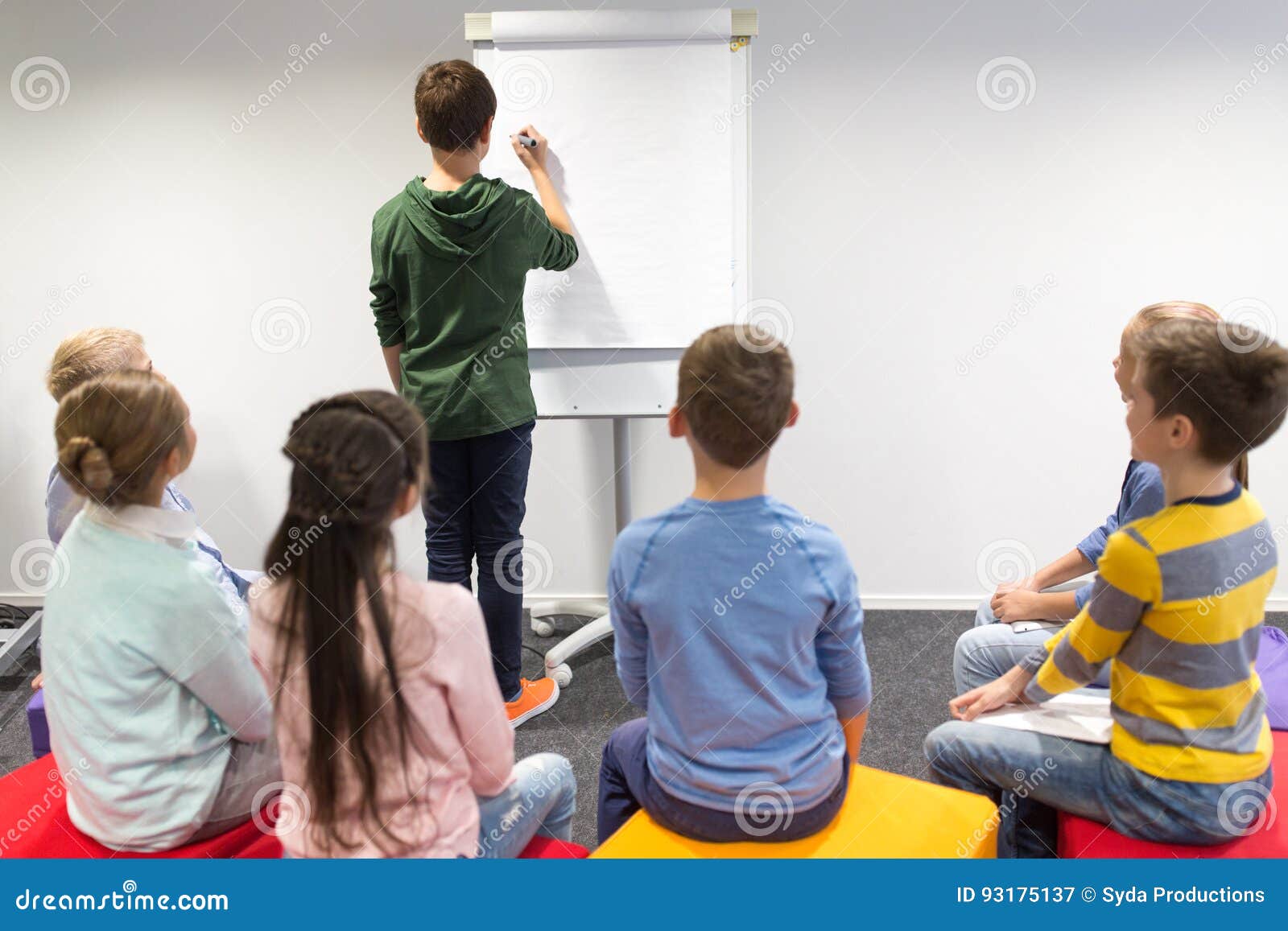 Student Boy with Marker Writing on Flip Board Stock Image - Image of ...