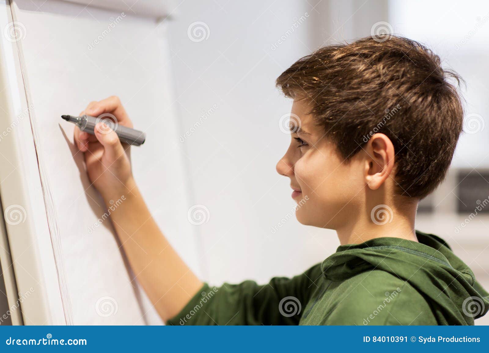Student Boy with Marker Writing on Flip Board Stock Image - Image of ...
