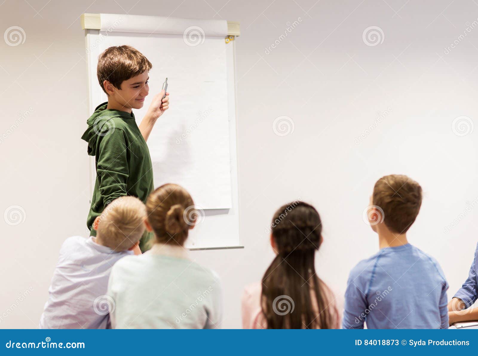 Student Boy with Marker Writing on Flip Board Stock Image - Image of ...