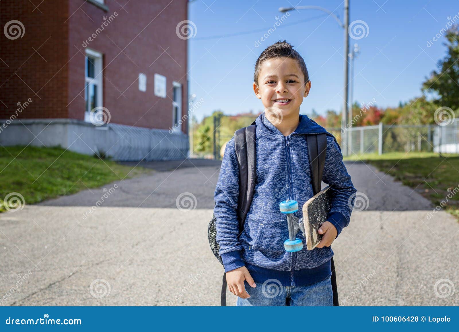 Student Outside School Standing Smiling Stock Photo - Image of happy ...