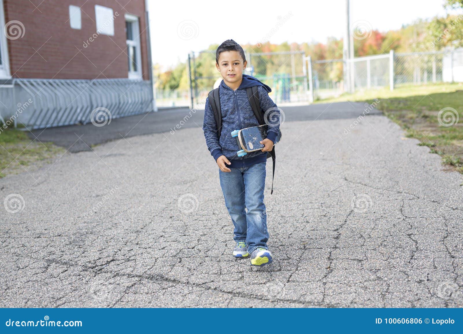 Student Outside School Standing Smiling Stock Photo - Image of children ...