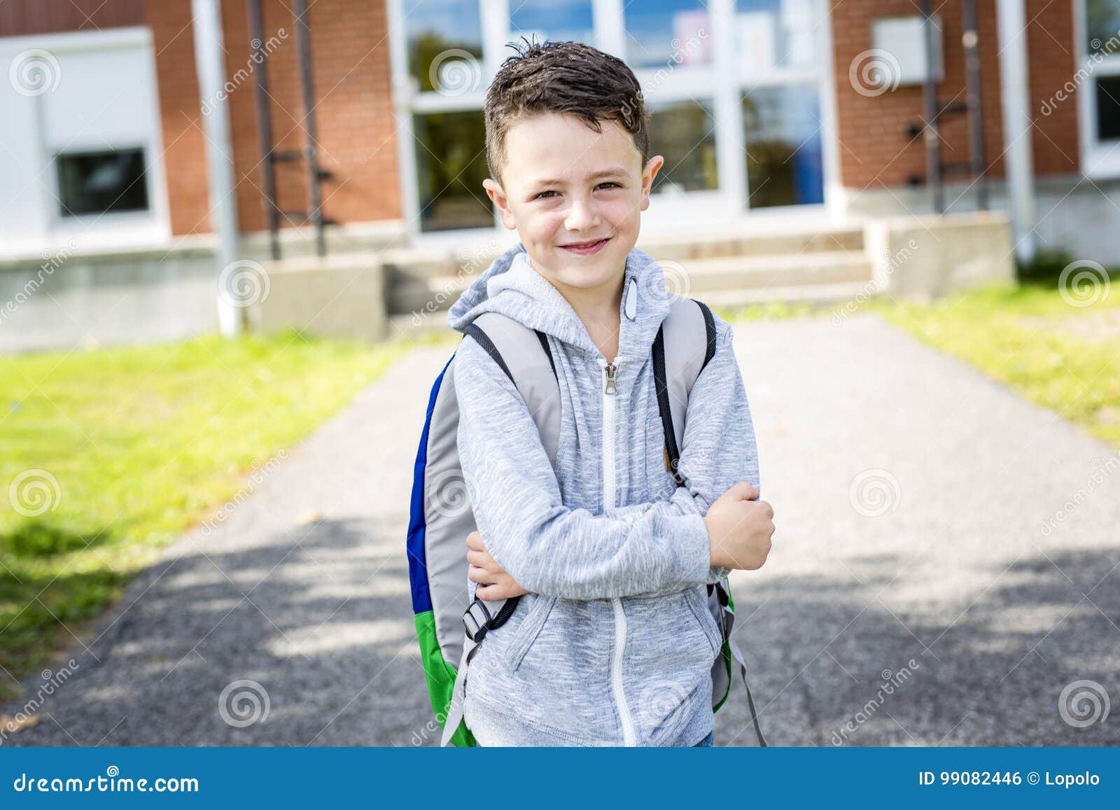 Student Outside School Standing Smiling Stock Photo - Image of class ...