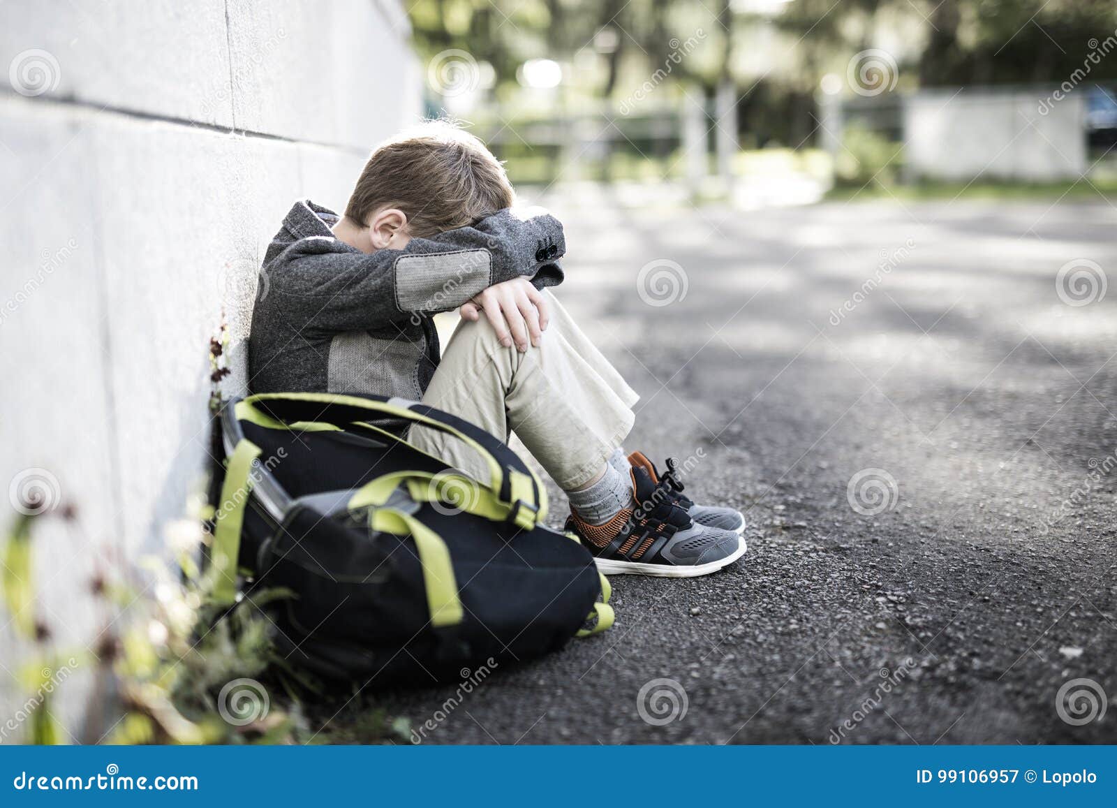 Student Boy Outside at School Standing Stock Image - Image of ...