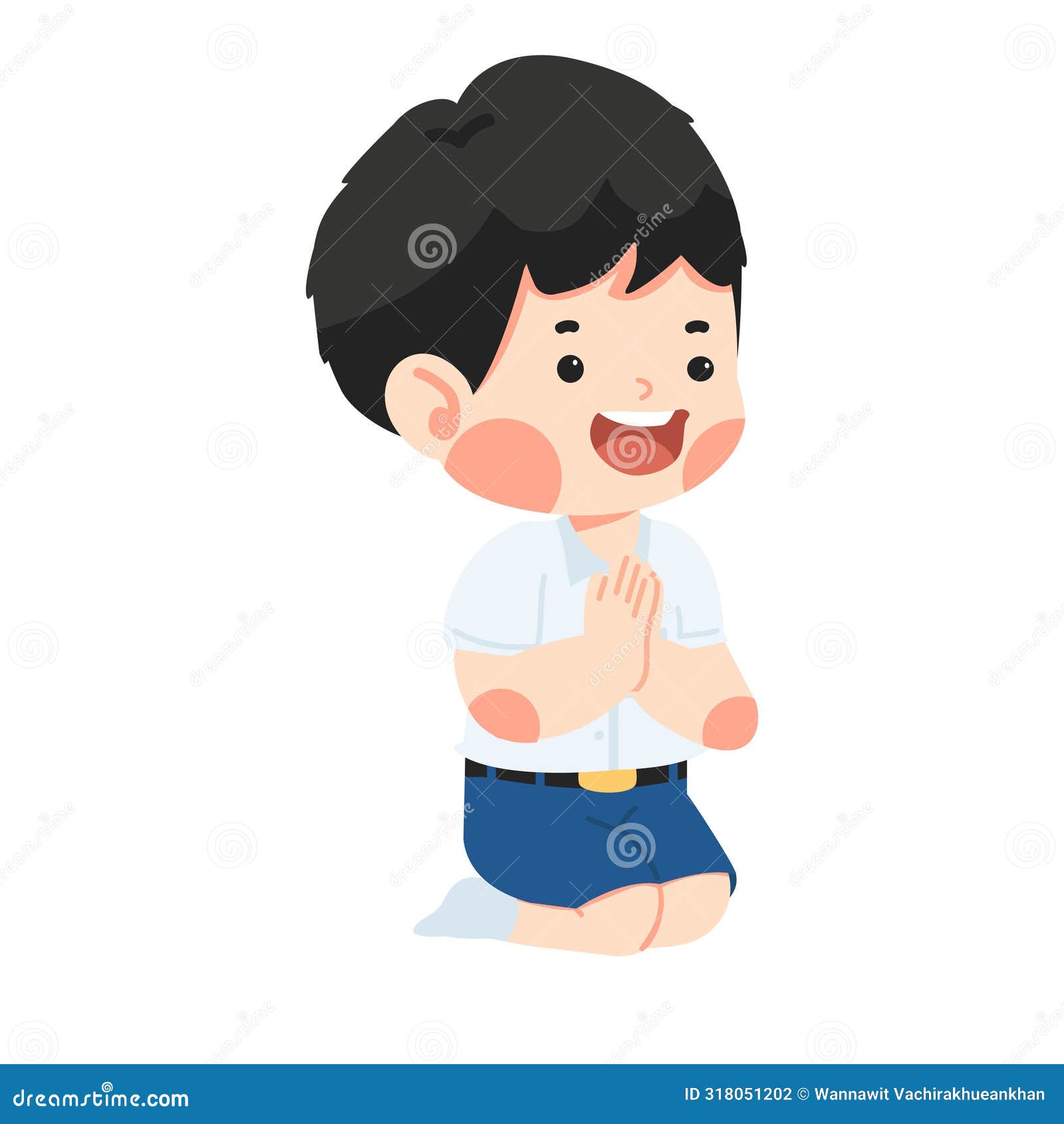 Student Boy Praying Sitting on the Floor Stock Vector - Illustration of ...