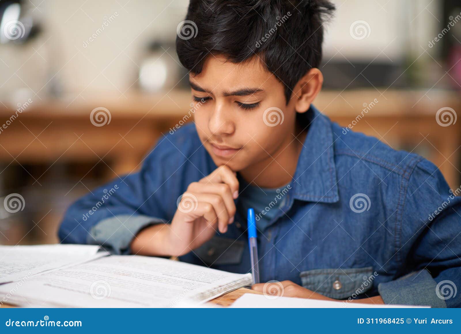 Student, Boy and Reading in Home for Study with Thinking, Problem ...