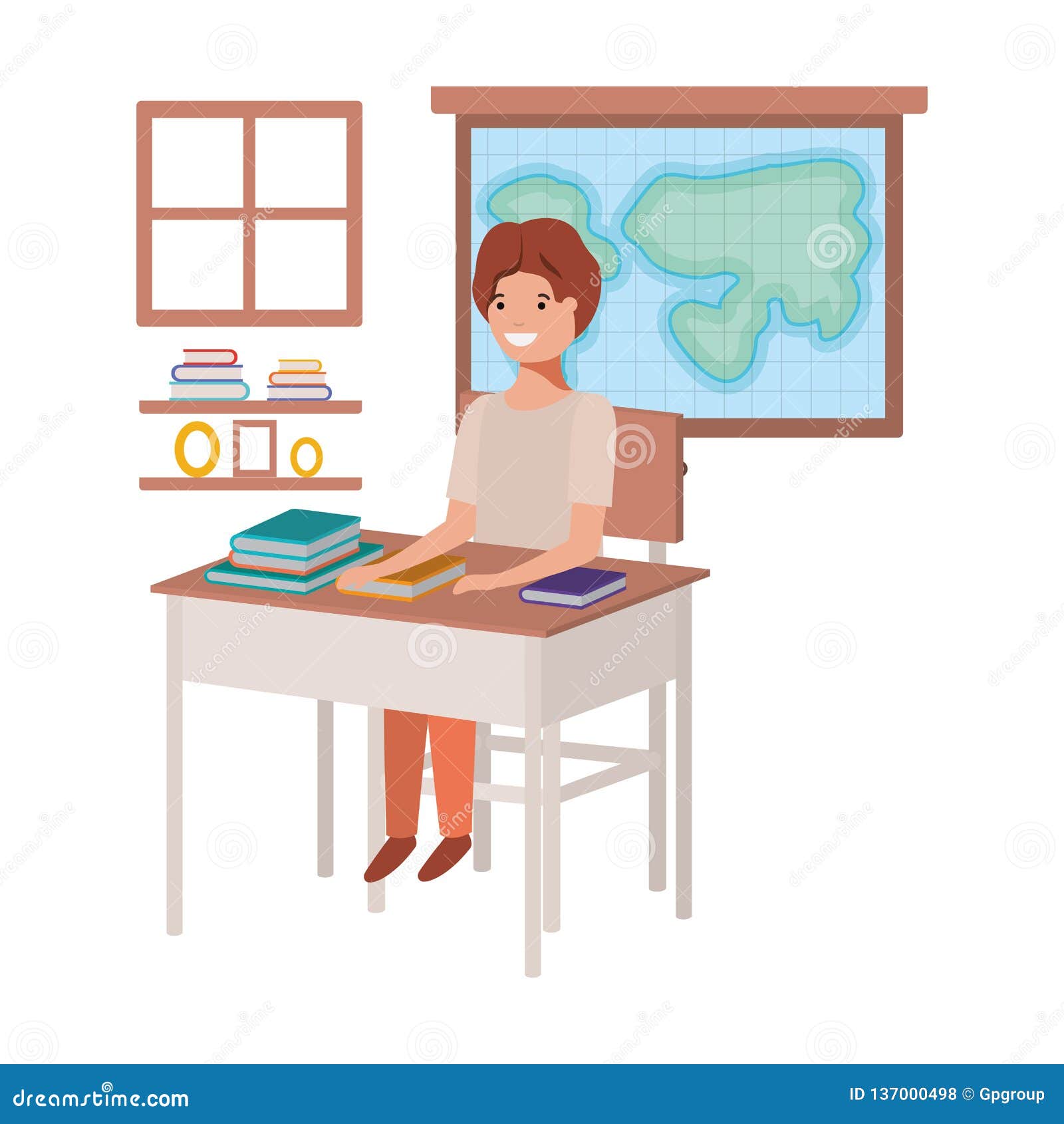 Student Boy Sitting in Geography Classroom Stock Vector - Illustration ...