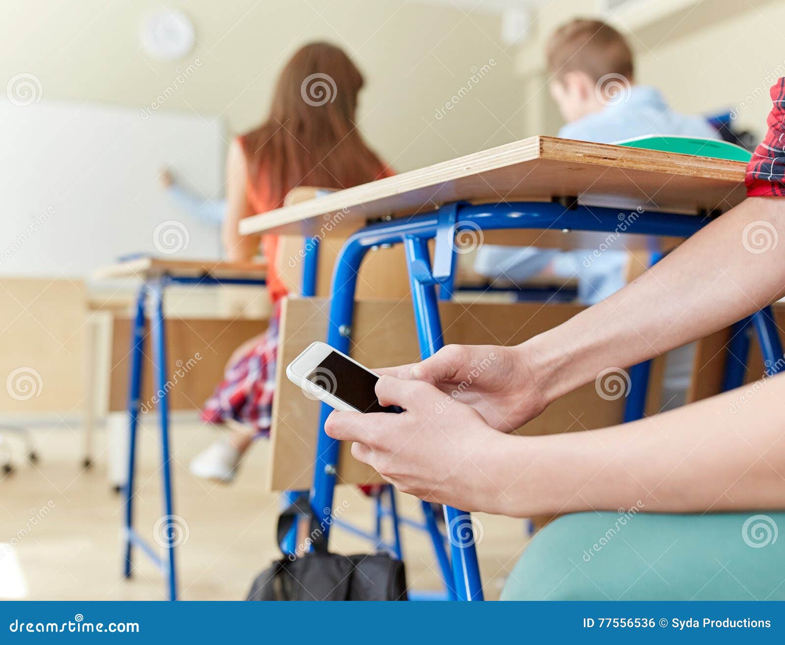 Student Boy with Smartphone Texting at School Stock Photo - Image of ...
