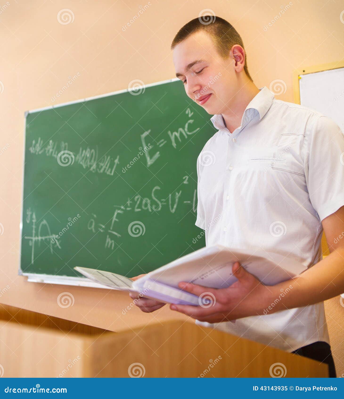 Student Boy Standing Near the Blackboard in the Classroom Stock Image ...