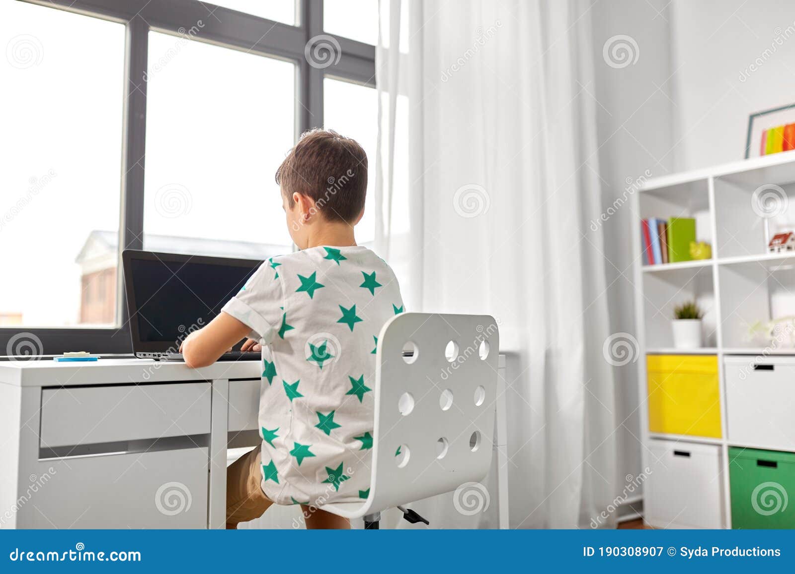 Student Boy Typing on Laptop Computer at Home Stock Image - Image of ...